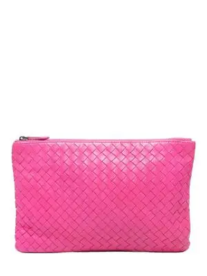 Bottega Veneta 2000-2020s Intrecciato Leather Clutch Bag - Pink