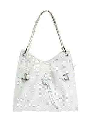 LANCEL Drawstring Leather Tote Bag - White