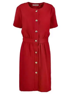 Saint Laurent Short-sleeve Button-front Midi Dress - Red