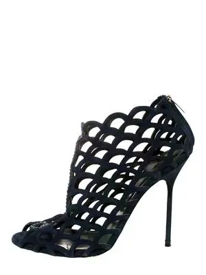 SERGIO ROSSI 115mm Scalloped Crystal-embellished Booties - Blue