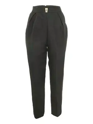 Elisabetta Franchi Pleated Trousers With Lock Detail - Black