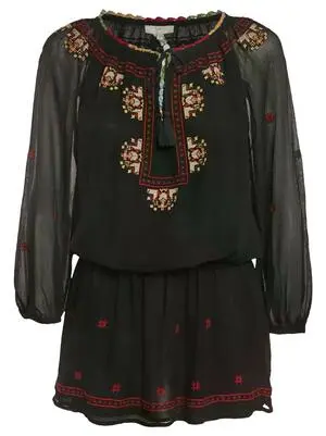 Joie Embroidered Silk Dress - Black