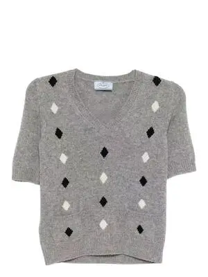 Prada Diamond-pattern Top - Grey