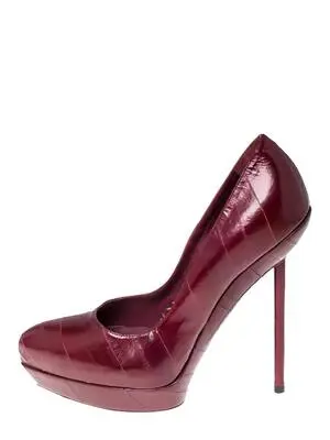Saint Laurent 105mm Divine Leather Platform Pumps - Red