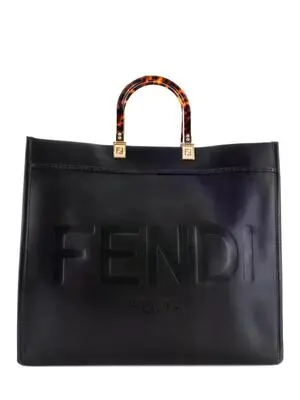Fendi Sunshine Shopper Leather Large Tote Bag - Black