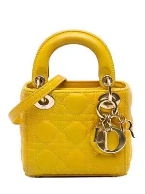Dior Pre-owned Micro Lambskin Cannage Lady Satchel - Yellow