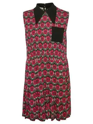 Miu Miu 2015 Floral Pleated Dress - Red