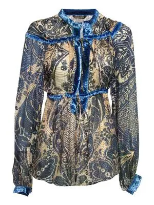 ROBERTO CAVALLI Paisley-Print Tie-Neck Blouse