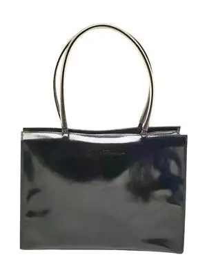 FERRAGAMO Patent Leather Top Handle Bag - Black