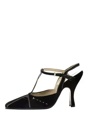 Prada 105mm Suede T-strap Pumps - Black