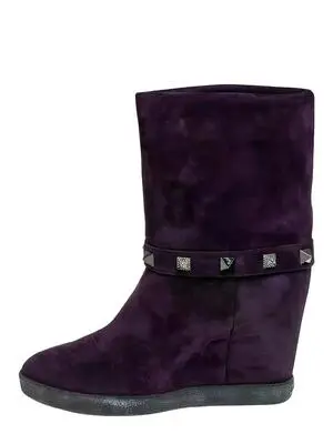 LE SILLA Spike-studded Suede Wedge Boots - Purple