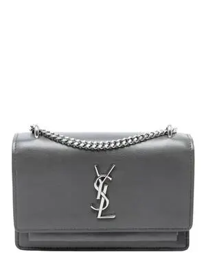 Saint Laurent 2017 Small Leather Monogram Sunset Crossbody Bag - Grey