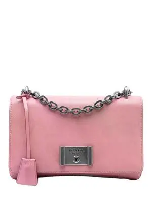 Prada Saffiano Lux Lock Chain Flap Crossbody Bag - Pink