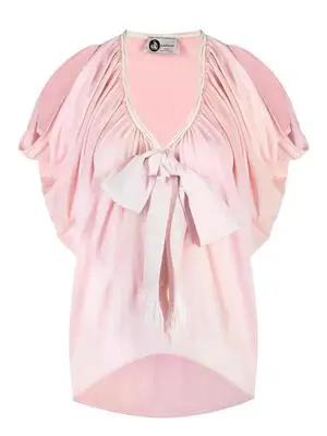 LANVIN 2000s Bow Detail Ruched Blouse - Pink
