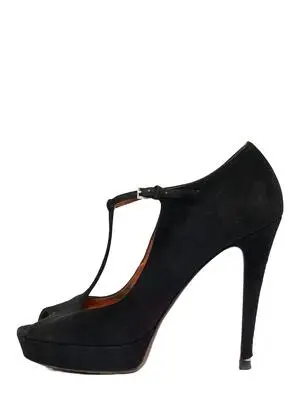 Gucci 135mm Suede T-strap Platform Pumps - Black