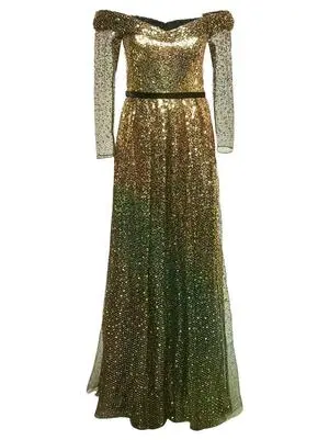 Marchesa Sequin Tulle Gown - Gold