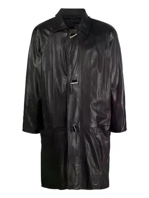 Versace 1980s Single-breasted Leather Coat - Black