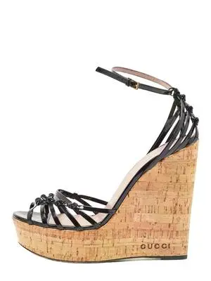 Gucci 120mm Cork Wedge Sandals - Black