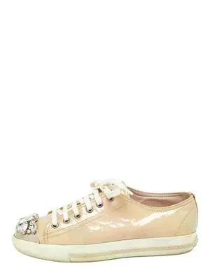 Miu Miu Patent Leather Crystal-embellished Sneakers - Neutrals