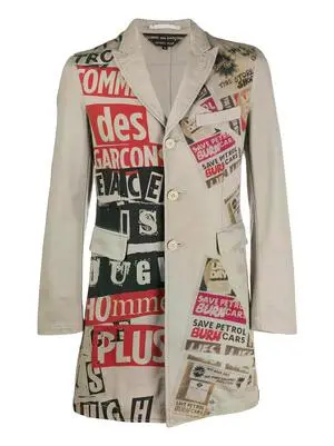 Comme Des Garçons 2008 Collage Print Notched Coat - Neutrals