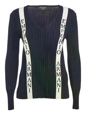 Emporio Armani Ribbed Logo Jumper - Blue