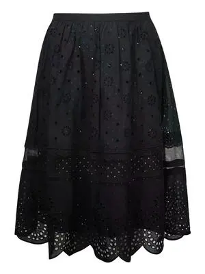 Marc Jacobs Lace Eyelet Midi Skirt - Black