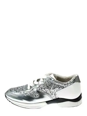 TOD'S Glitter Leather Sneakers - Silver
