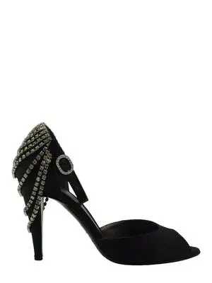 SERGIO ROSSI Vintage Crystal-embellished Peep-toe Sandals - Black