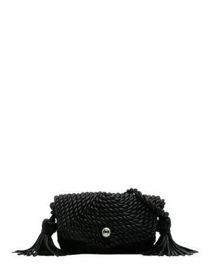 Bottega Veneta Lambskin Torchon Classic Tasseled Twisted Crossbody Bag - Black