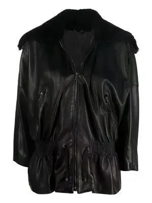 Versace 1980s Shearling Collar Jacket - Black