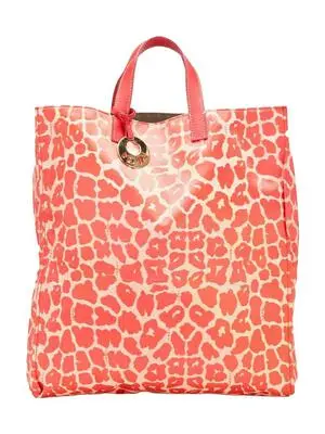 Fendi Leopard Print Canvas Shopper Tote Bag - Red