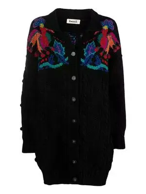 KANSAI YAMAMOTO 1990s Intarsia Detailing Elongated Cardigan - Black