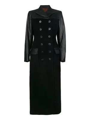 Jean Paul Gaultier Faux Leather Long Coat - Black