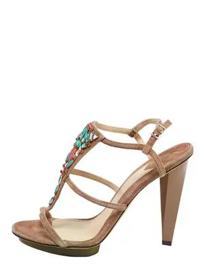 Brian Atwood Embellished Suede Sandals - Brown