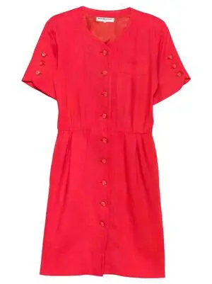 Saint Laurent Pre-owned 1980s Buttoned Linen Dress - Red