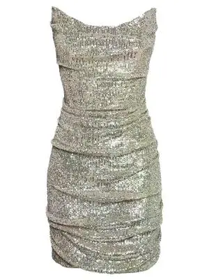 REEM ACRA Sequin Ruched Mini Dress - Silver