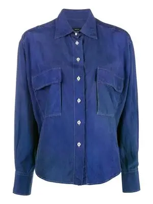 Gucci 1990s Contrast-stitch Silk Shirt - Blue