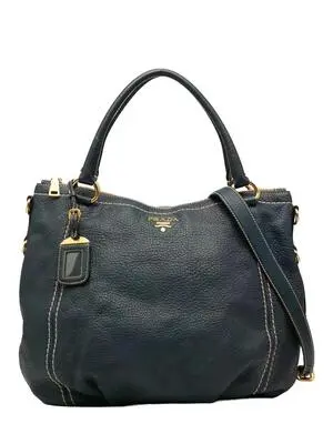 Prada Vitello Daino Zip Top Satchel - Blue