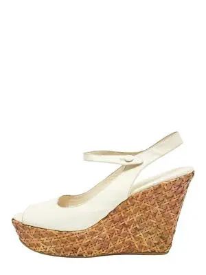 Prada 110mm Leather Wedge Sandals - White