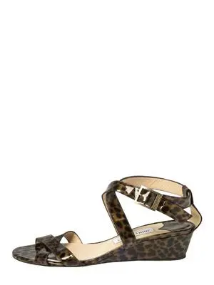 JIMMY CHOO 35mm Leopard-print Patent-leather Sandals - Brown
