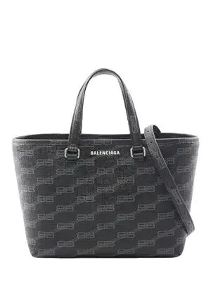 Balenciaga Small Coated Canvas Signature Shopper Handbag - Black