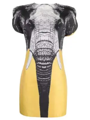 JC DE CASTELBAJAC Elephant-print Mini Dress - Yellow