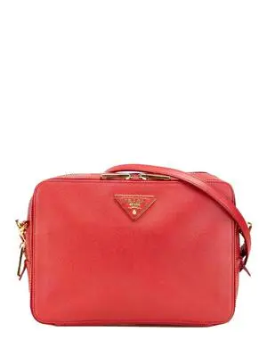 Prada Saffiano Leather Double Zip Crossbody Bag - Red