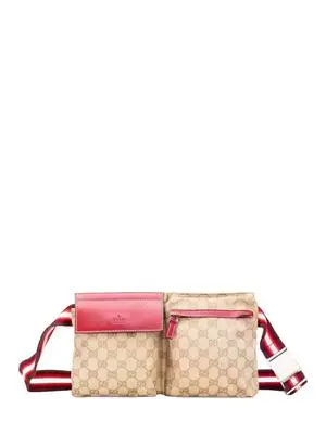 Gucci Gg Canvas Web Double Pocket Belt Bag - Brown