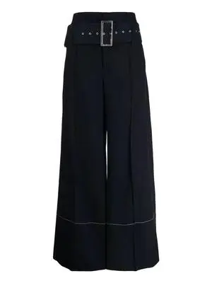 Celine Belted Wide-leg Trousers - Blue