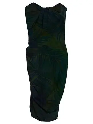 LANVIN Leaf-print Ruched Midi Dress - Green