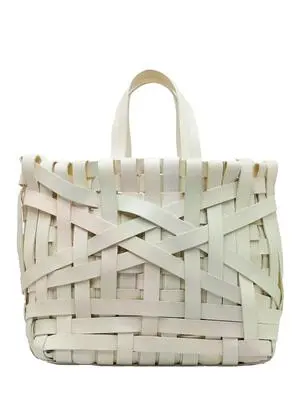 JIL SANDER Woven Basket Leather Handbag - White