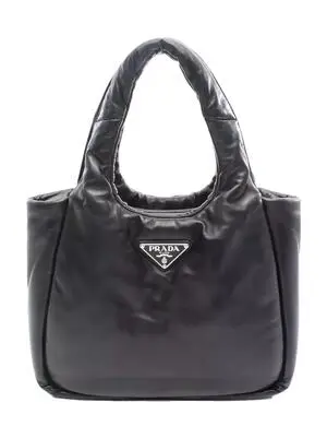 Prada 2010s Triangle-logo Leather Tote Bag - Black