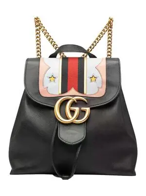 Gucci Gg Marmont Leather Web Heart Backpack - Black