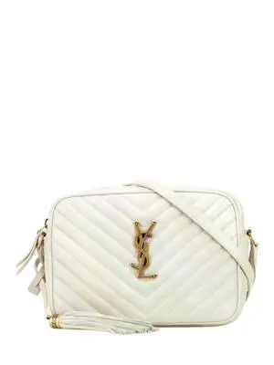 Saint Laurent Quilted Leather Monogram Lou Camera Crossbody Bag - White